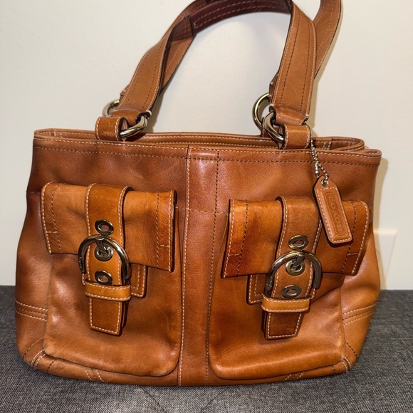 Coach | Bags | Coach Brandy Leather Gold Tone Buckles Double Handle ...
